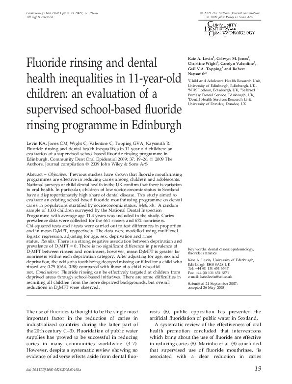 (PDF) Fluoride rinsing and dental health inequalities in 11-year-old ...
