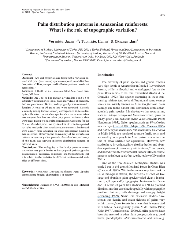 (PDF) Palm distribution patterns in Amazonian rainforests: What is the ...