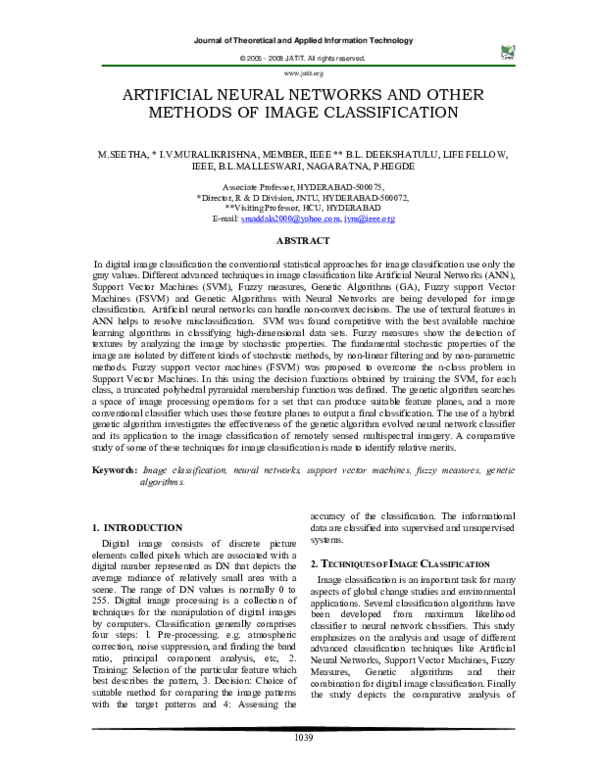 Pdf Artificial Neural Networks And Other Methods Of Image Classification