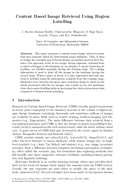 (PDF) Content Based Image Retrieval Using Region Labelling | Bulusu Deekshatulu - Academia.edu