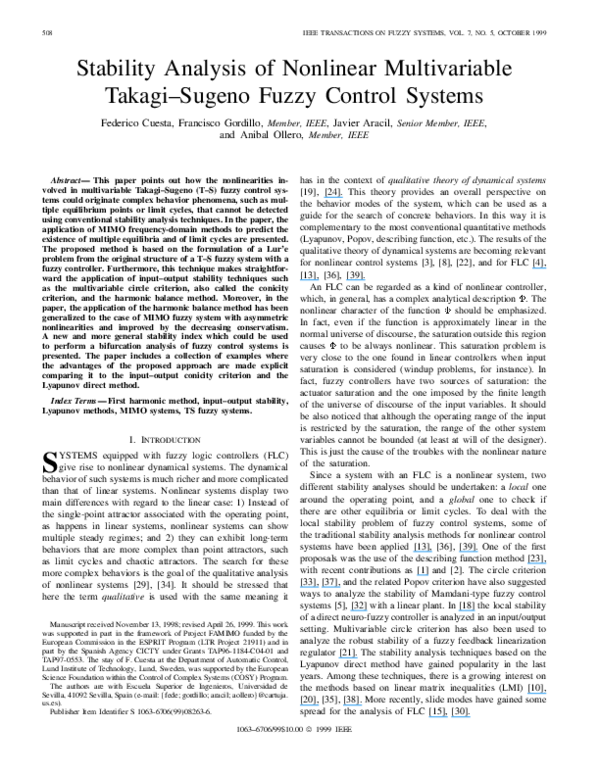 (PDF) Stability analysis of nonlinear multivariable Takagi-Sugeno fuzzy control systems