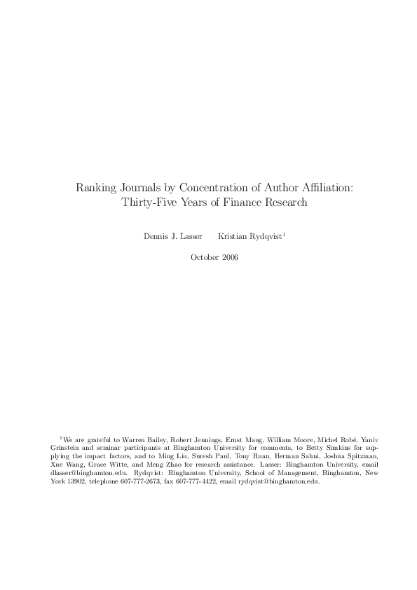 (PDF) Ranking Journals by Concentration of Author Affiliation: Thirty ...