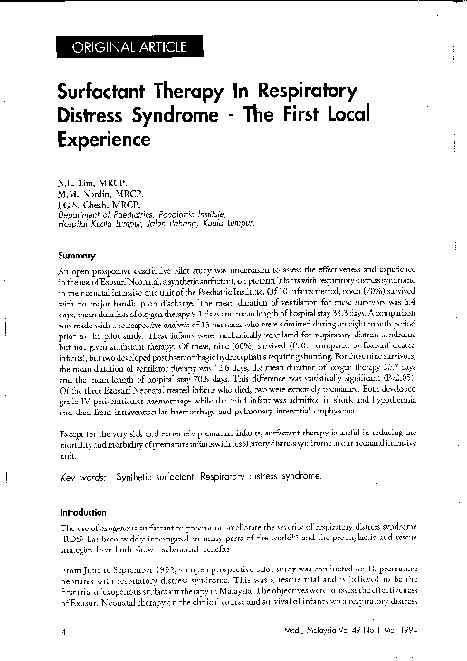 (PDF) Surfactant therapy in respiratory distress syndrome--the first ...