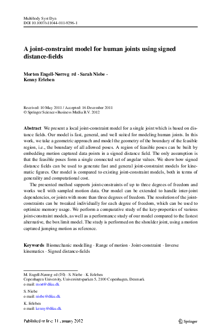 Pdf A Joint Constraint Model For Human Joints Using Signed Distance Fields