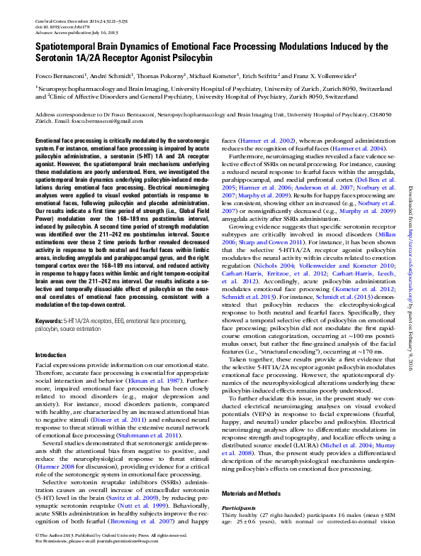 Pdf Spatiotemporal Brain Dynamics Of Emotional Face Processing Modulations Induced By The
