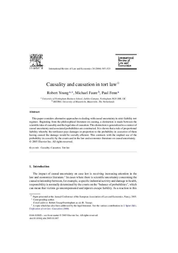 (PDF) Causality and causation in tort law