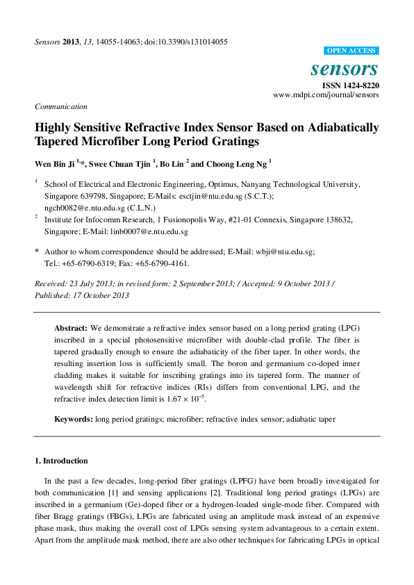 (PDF) Highly Sensitive Refractive Index Sensor Based on a Cladding-Etched Thin-Core Fiber ...