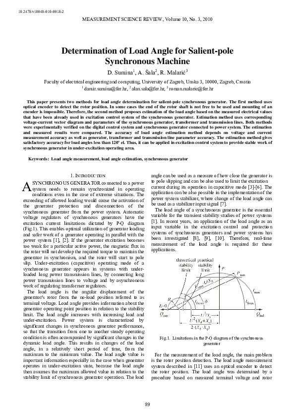 Pdf Determination Of Load Angle For Salient Pole Synchronous Machine Sameer Seth