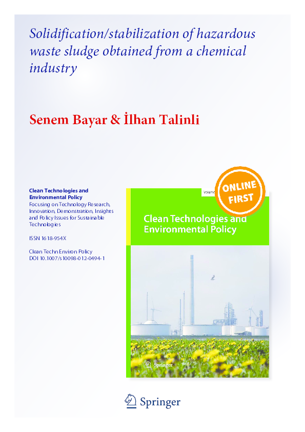 (PDF) Solidification/stabilization of hazardous waste sludge obtained from a chemical industry