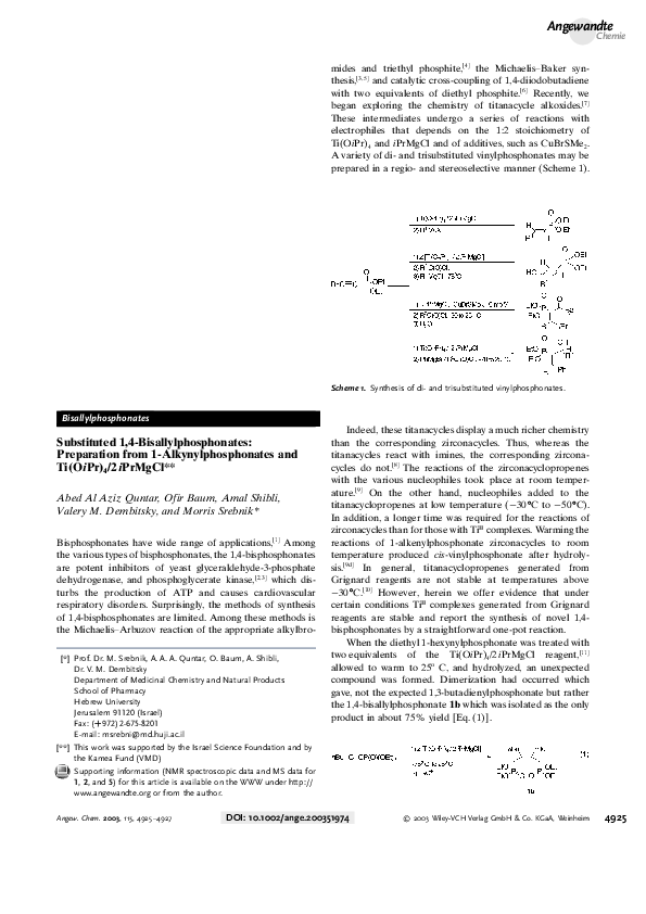 (PDF) Substituted 1,4-Bisallylphosphonates: Preparation from 1 ...
