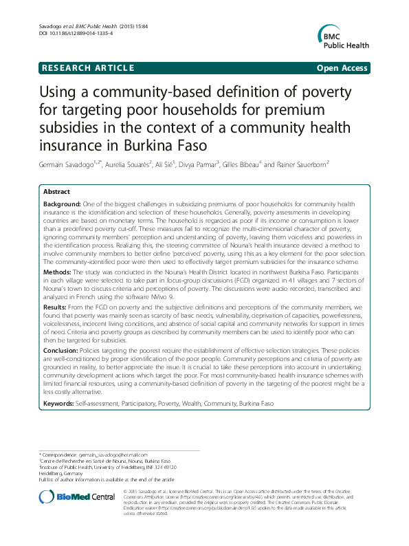 (PDF) Using a community-based definition of poverty for targeting poor ...