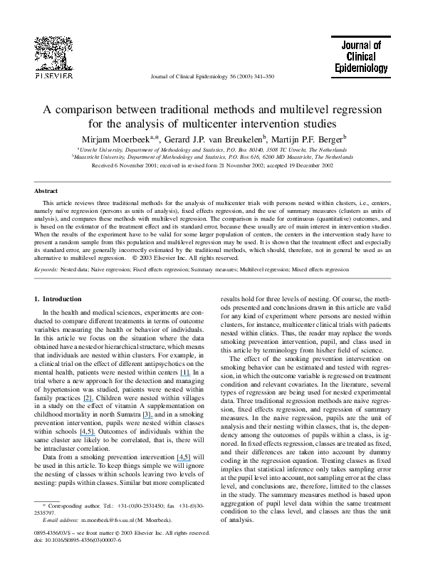 (PDF) A comparison between traditional methods and multilevel regression for the analysis of ...