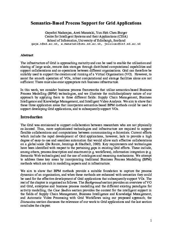 (PDF) Semantics-Based Process Support for Grid Applications