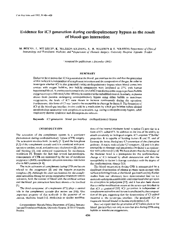 (PDF) Evidence for iC3 generation during cardiopulmonary bypass as the ...