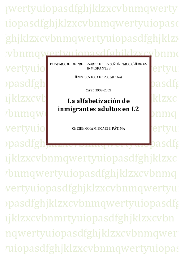 (PDF) 2009. La alfabetización de inmigrantes adultos en L2