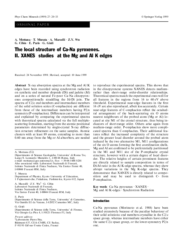 (PDF) The local structure of Ca-Na pyroxenes. II. XANES studies at the ...