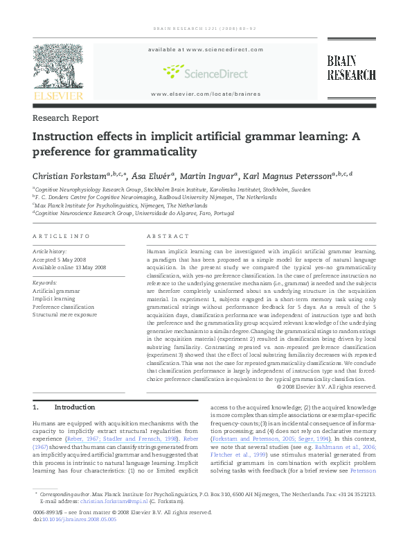 (PDF) Instruction effects in implicit artificial grammar learning: A ...
