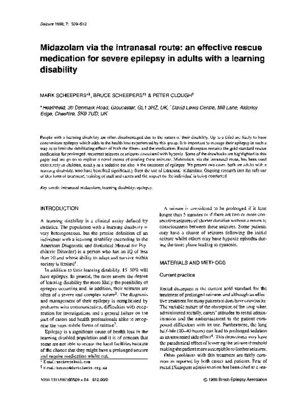(PDF) Midazolam via the intranasal route: An effective rescue ...