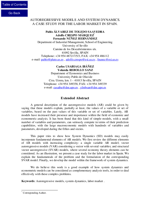 (PDF) Autoregressive Models and System Dynamics. A Case Study for the Labor Market in Spain