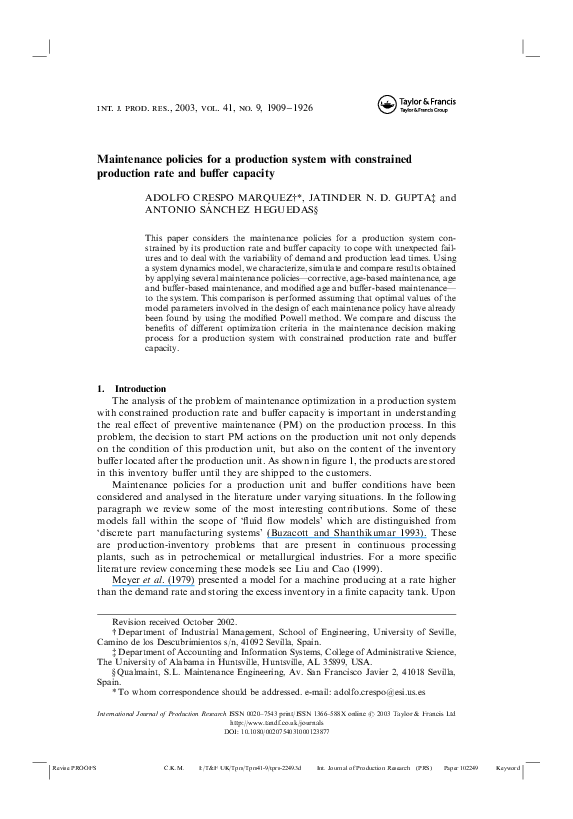 Pdf Maintenance Policies For A Production System With Constrained Production Rate And Buffer