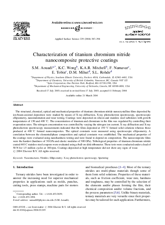 (PDF) Characterization of titanium chromium nitride nanocomposite protective coatings