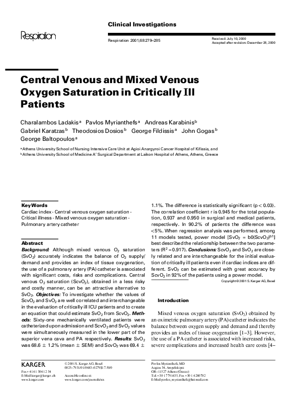 (PDF) Central Venous and Mixed Venous Oxygen Saturation in Critically ...