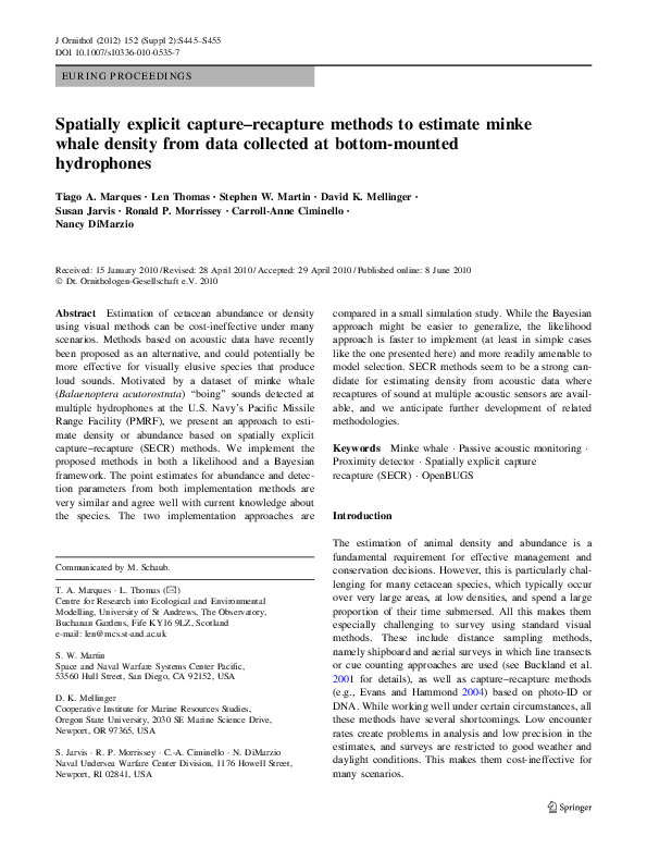 (PDF) Spatially explicit capture-recapture methods to estimate minke whale density from data ...