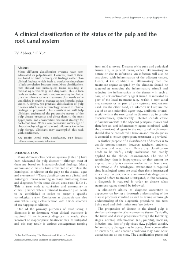 (PDF) A clinical classification of the status of the pulp and the root ...