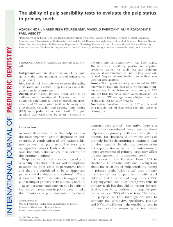 (PDF) The ability of pulp sensibility tests to evaluate the pulp status ...