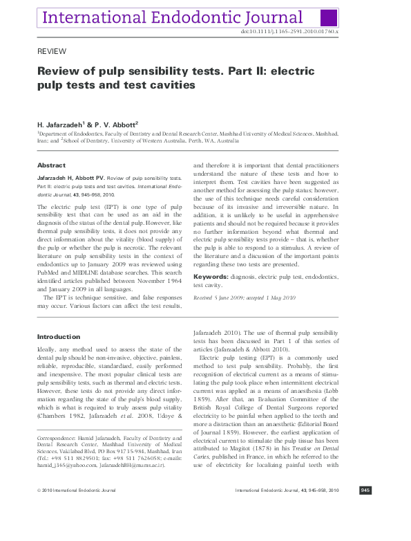 (PDF) Review of pulp sensibility tests. Part ΙΙ: electric pulp tests ...