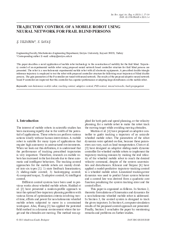 (PDF) TRAJECTORY CONTROL OF A MOBILE ROBOT USING