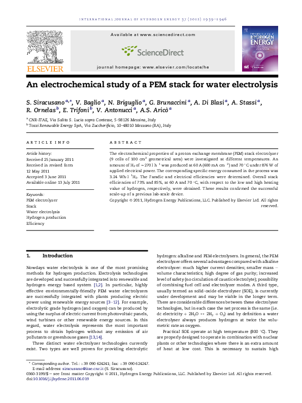 (PDF) An electrochemical study of a PEM stack for water electrolysis