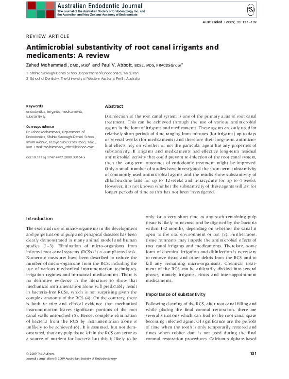 (PDF) Antimicrobial substantivity of root canal irrigants and medicaments: A review
