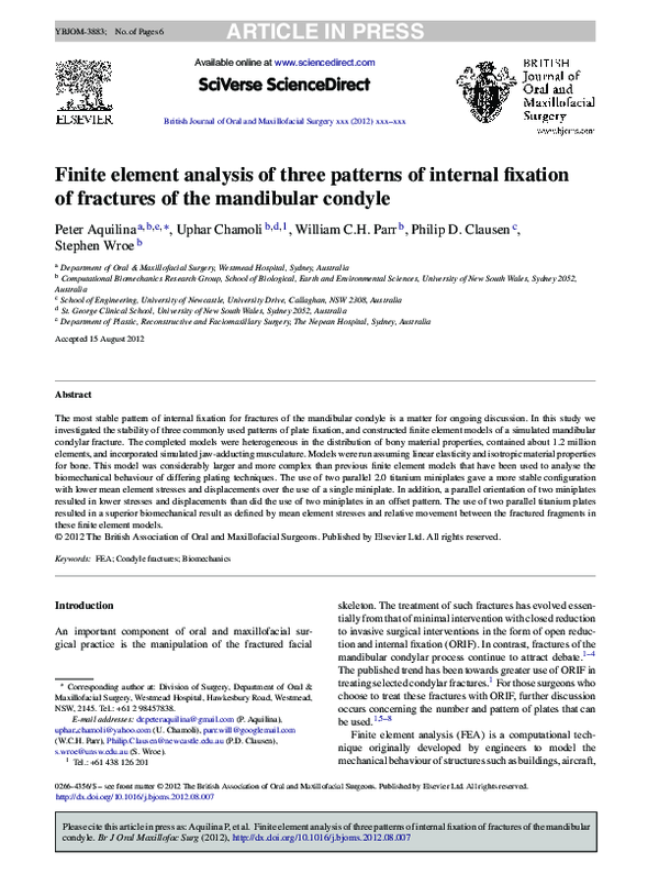 Pdf Finite Element Analysis Of Three Patterns Of Internal Fixation Of