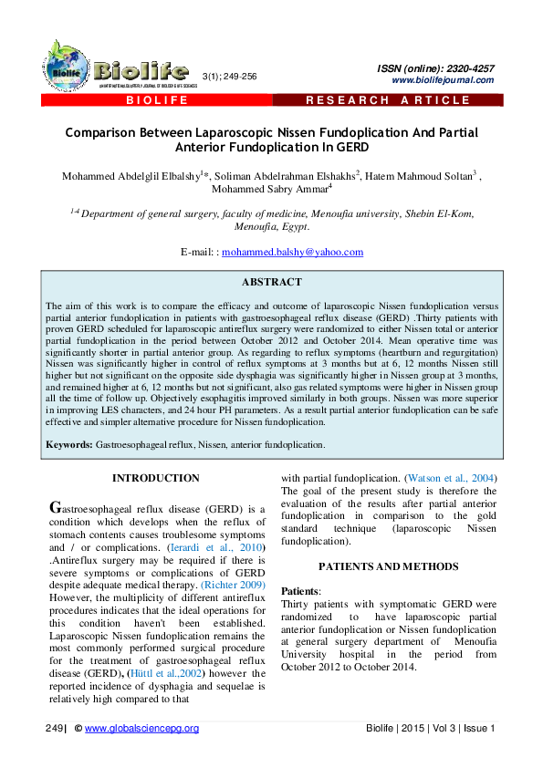 (PDF) Comparison Between Laparoscopic Nissen Fundoplication And Partial ...