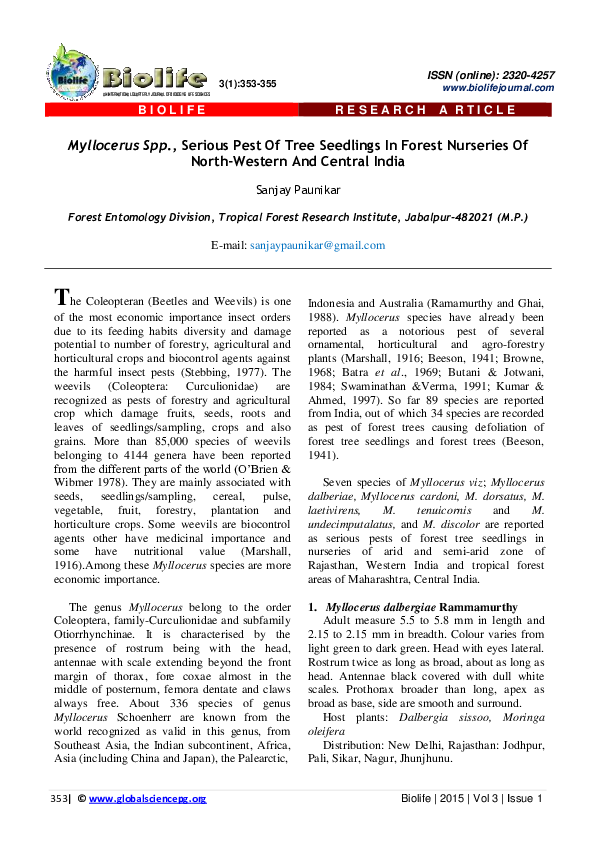 (PDF) Myllocerus Spp., Serious Pest Of Tree Seedlings In Forest ...