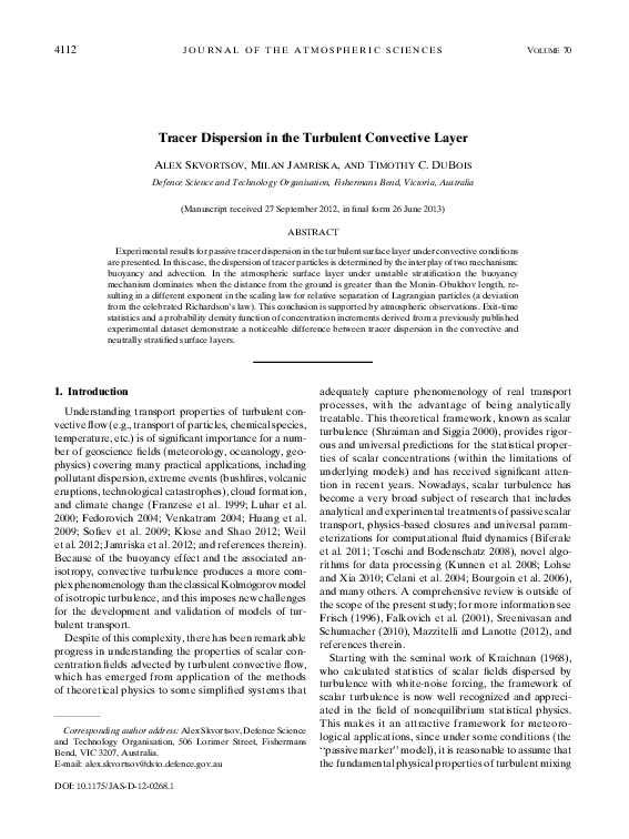 (PDF) Tracer Dispersion in the Turbulent Convective Layer
