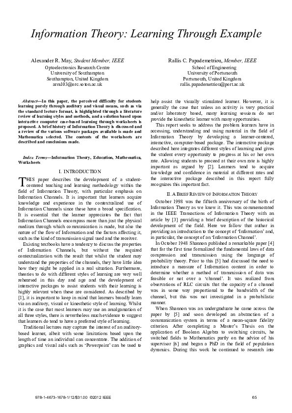 (PDF) Information Theory: Learning through example