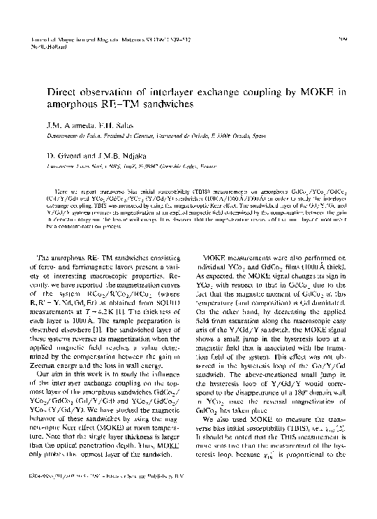 (PDF) Direct observation of interlayer exchange coupling by MOKE in amorphous RE-TM sandwiches