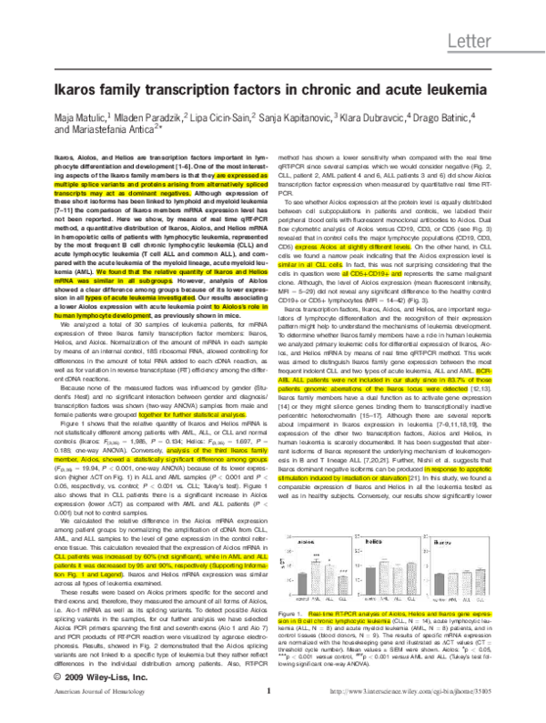 (PDF) Ikaros family transcription factors in chronic and acute leukemia