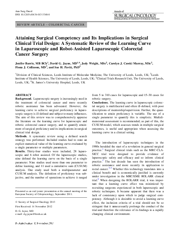 (PDF) Attaining Surgical Competency and Its Implications in Surgical Clinical Trial Design: A ...
