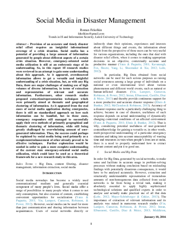 (PDF) Social Media in Disaster Management