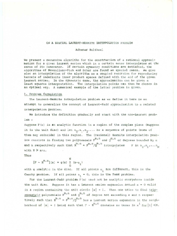 (PDF) On a Special Laurent-Hermite Interpolation Problem