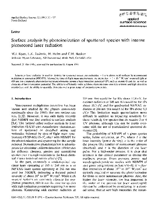 (PDF) Surface analysis by photoionization of sputtered species with ...