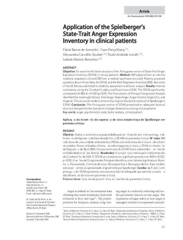 (PDF) Application of the Spielberger's State-Trait Anger Expression ...
