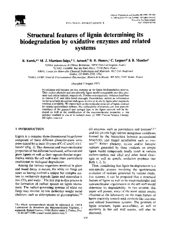 (PDF) Structural features of lignin determining its biodegradation by ...