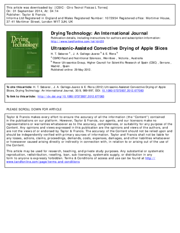 Ultrasonic-Assisted Convective Drying of Apple Slices