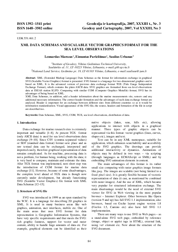 Pdf Xml Data Schemas And Scalable Vector Graphics Format For The Sea Level Observations