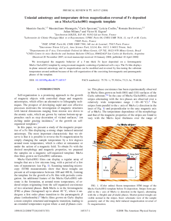 (PDF) Uniaxial anisotropy and temperature driven magnetization reversal of Fe deposited on a ...