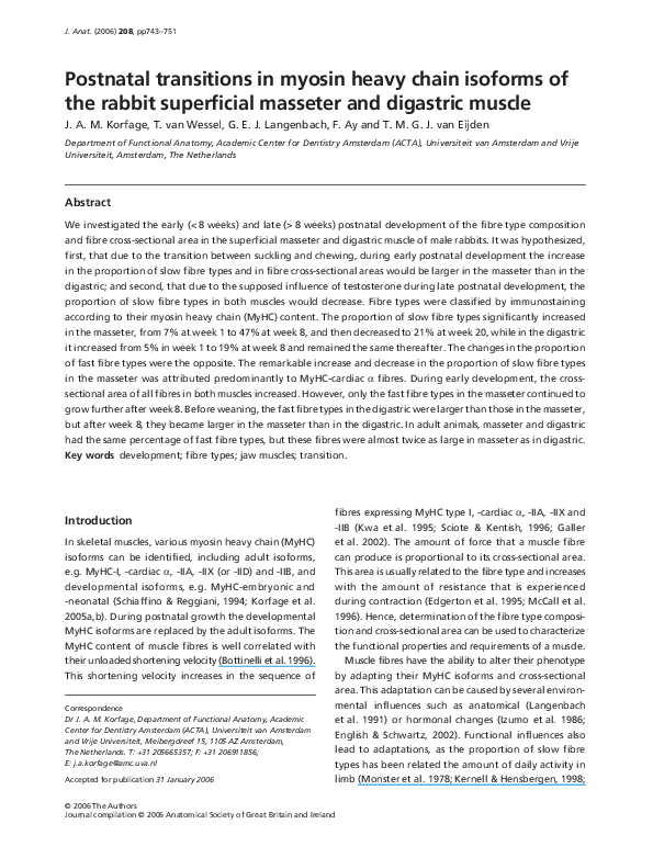 (PDF) Postnatal transitions in myosin heavy chain isoforms of the ...